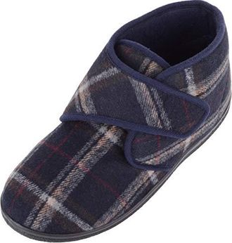 Absolute Footwear Chaussons bottines &agrave; carreaux pour homme avec fermeture tactile et fermeture - Bleu - bleu marine, 42 1/3 EU