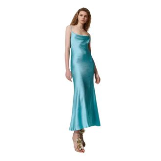 Twinset Femme, Robes, Bleu, Taille: 42 FR Abito lungo fitted in raso