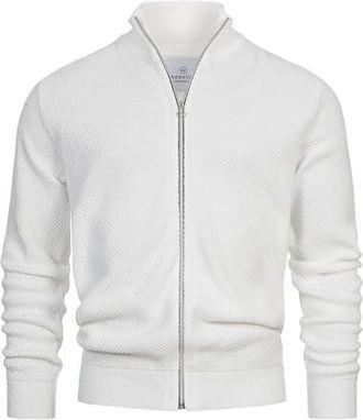 Kronstadt KSErik Cardigan zipp&eacute; pour homme avec col montant | Cardigan en tricot fin avec col et fermeture &eacute;clair, Blanche-neige, M