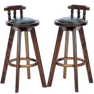 Generic Vintage-Barhocker, gepolsterte Sitzfl&auml;che mit R&uuml;ckenlehne aus PU-Leder, hohe St&uuml;hle f&uuml;r K&uuml;cheninsel, Kneipe, Bistro und Restaurant, Beine aus Massivho