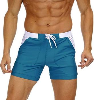 KEFITEVD Boxer de bain pour homme Short de bain avec poches, taille &eacute;lastique et cordon de serrage Style sportif Coupe pr&egrave;s du corps, Bleu paon, 32
