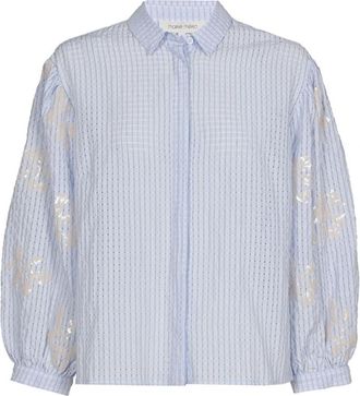 Marie M&eacute;ro Femme, Blouses et Chemises, Bleu, Taille: 42 FR Chemise &agrave; Rayures Seersucker avec Sequins