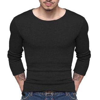 Generic Haut thermique &agrave; manches longues pour homme avec doublure en polaire et col rond, Noir, XXL