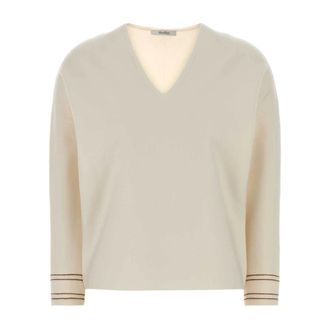 Max Mara Mxmundici Haut en Tricot Col V - Femme - Pulls - Blanc - Taille: 40 FR