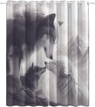 Generic Rideau &agrave; Oeillets Imprim&eacute; Lumi&egrave;re Color&eacute;e, Animal Loup des Neiges &eacute;co&eacute;nerg&eacute;tiques Isolant Thermique Rideau, D&eacute;coratif Occultant Rideaux pour Salon Cui