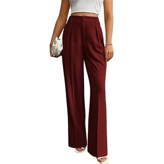 Generic Pantalon de travail taille haute pour femme, tenue décontractée, pantalon de bureau 2026 avec poches, Rouge, XXL
