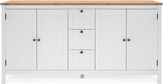 Finori Landhaus Sideboard (B/H/T: 180 x 90 x 40 cm) 4 T&uuml;ren, 3 Schubk&auml;sten | Stollenf&uuml;&szlig;e | Metallbeschl&auml;ge antik | Magnetverschluss