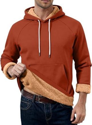 Generic Sweat &agrave; capuche pour homme - Cordon de serrage - T-shirt &agrave; manches longues - Couleur unie - Sweat &agrave; capuche doubl&eacute; - Confortable - Pull en polaire d&eacute;c
