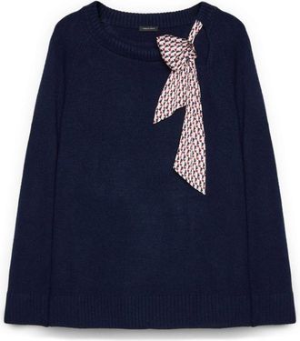 Fiorella Rubino Femme, Pulls, Bleu, Taille: 44 FR Pull ras du cou avec d&eacute;tails ajour&eacute;s