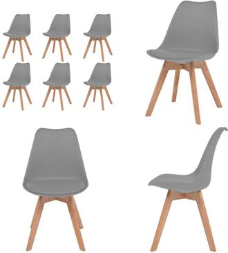 vidaXL Chaises à manger lot de 6 Gris Plastique - Chaise De Salle À Manger - Chaises Modernes - Chaises Grises - Chaises Confortables - Chaises En Bois