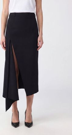 Givenchy Hoch taillierter asymmetrischer Woll-Midirock mit vorderem Schlitz