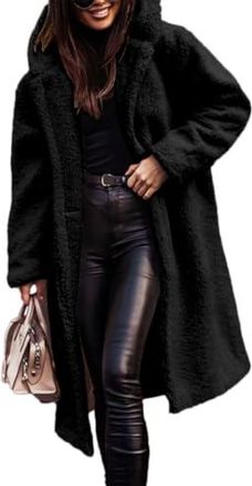 Onsoyours Veste Polaire Femme à Boutons à Capuche Manteau en Peluche Hiver Chaud Décontractée Doux Ample Blouson A Noir XL
