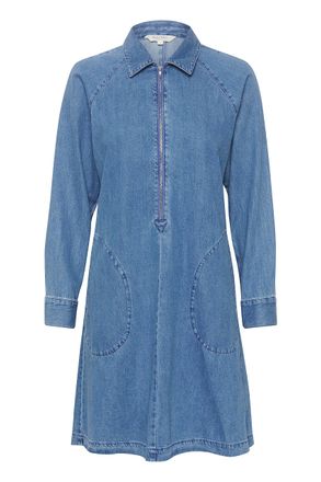 Part Two Part Two Damen Damenkleid, Lange Ärmel, Slim Fit, halber Reißverschluss, Taschen Kleid, Medium Blue Denim, 40