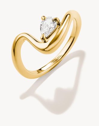 Thomas Sabo bague avec zirconia blanc en forme de goutte en or jaune, blanc-Dor&eacute;