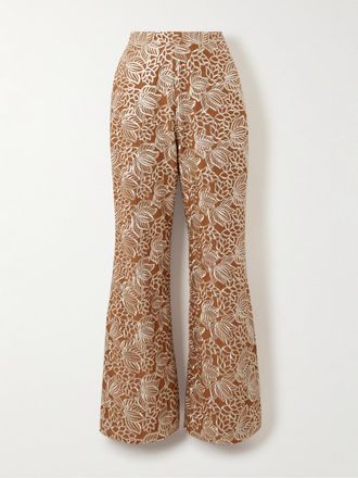 Dima Ayad Hose Mit Geradem Bein Aus Besticktem Satin - Braun