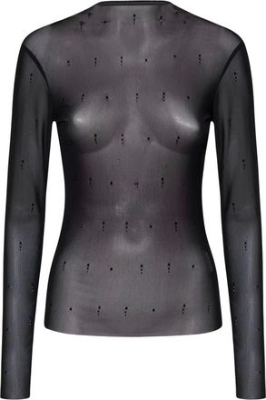 Silvian Heach Femme, Tops, Noir, Taille: 42 FR Sheer-Effect Long Sleeve Top