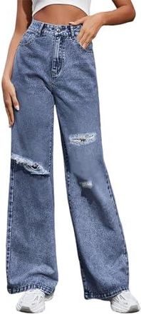 Generic Jean Mom Femme Taille Haute en Carotte Classique Élastiquée Décontracté Huilé Resille Transparent Ethnique Évasée Épais Professionnel Zebre Ras Magasi