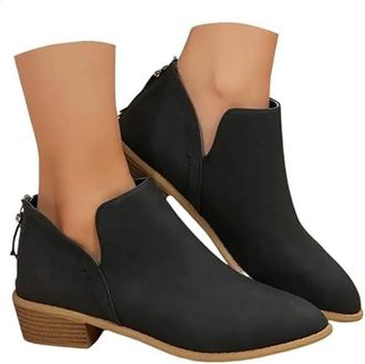 Generic Bottines pour femme &agrave; talon bas &eacute;pais et confortables &agrave; enfiler - Bottines courtes d&eacute;contract&eacute;es western avec d&eacute;coupe en V - Chaussures dautomne &agrave; tal