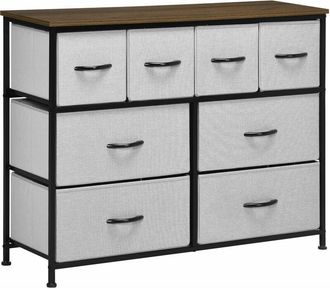 HOMCOM Homcom - Commode meuble de rangement 8 tiroirs - dim. 100L x 30l x 78H cm - structure acier noir tissu pliant gris