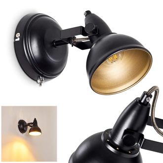 HOFSTEIN Wandleuchte Tina, verstellbare Wandlampe aus Metall in Schwarz/Gold, 1-flammig, 1 x E14-Fassung, Wandspot im Retro/Vintage Design, ohne Leuchtmittel