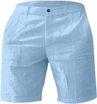 Generic Short en lin pour homme, taille &eacute;lastique, jambe droite, short chino extensible, d&eacute;contract&eacute;, l&eacute;ger, pour la marche, le travail, le salon, les vacance