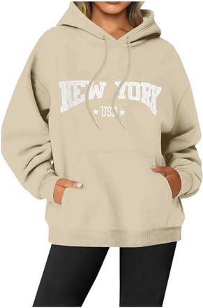 Generic Sweat &agrave; capuche &agrave; manches longues avec poches pour femme, beige, S