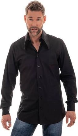 Comycom Chemise avec col pelle à tarte - Années 1970 - Noir - Noir - XX-Large