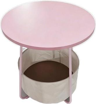 Relaxdays Beistelltisch, runder Couchtisch, mit Stoffkorb, HD 50x45 cm, Kaffeetisch Wohnzimmer, MDF & Metall, rosa-Creme