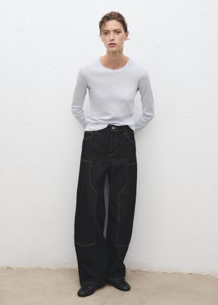 Mango Langärmliges Baumwoll-T-Shirt himmelblau - Damen - XXS - MANGO