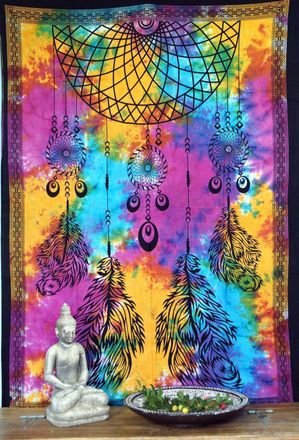 Guru Shop Boho-Style Wandbehang, Indische Tagesdecke - Chakra Traumf&auml;nger/Regenbogen, Baumwolle, 190x140x0 cm