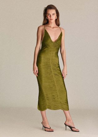 Mango Robe &agrave; franges avec dos nu vert - Femme - XS - MANGO