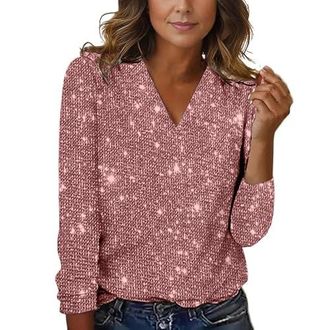 Generic Haut &agrave; paillettes pour femme, chemisier &agrave; paillettes, &eacute;l&eacute;gant &agrave; manches longues, t-shirt habill&eacute; brillant pour f&ecirc;te, bo&icirc;te de nuit, t-shirt baggy pour