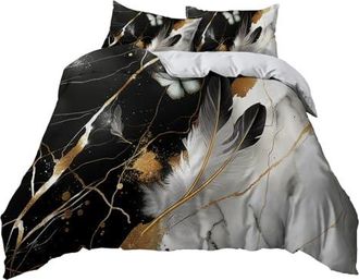 Generic Noir Housse de Couette 240x260 cm avec 2 Taies doreiller 65x65 cm - Marbre dor&eacute; craquel&eacute; Parure de Lit - Ensembles de Housses de Couette en Microfibre