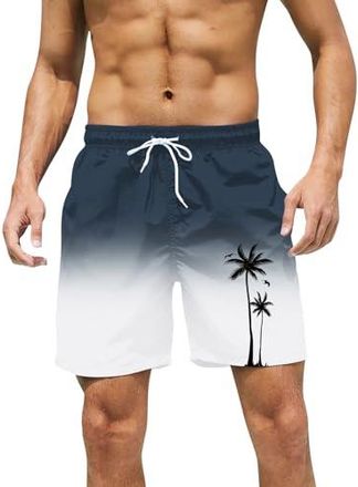 Generic DENGJIAMY Short graphique pour homme avec imprimé palmier léger avec cordon de serrage élastique dégradé pantalon vacances plage hawaïen, blanc, XL