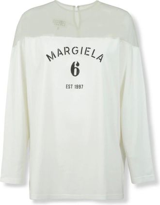 Maison Margiela Femme, Pulls, Blanc, Taille: 40 FR T-shirt &agrave; logo &agrave; manches longues