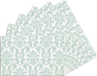 Wallario 6er Set Fr&uuml;hst&uuml;cksbrettchen aus Glas, Glasunterlage, Glasbrettchen K&ouml;nigliche Schn&ouml;rkelei in wei&szlig; und gr&uuml;n, Gr&ouml;&szlig;e 14 x 23 cm, Sicherheitsglas