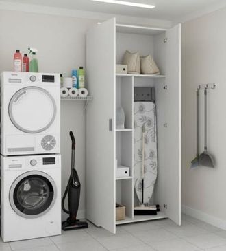 Dmora 2-türiger Mehrzweckschrank Forcola, Multifunktionaler Besenhalterschrank, Schuhschrank, 78x35h190 cm, Weiß