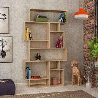 Decortie Decortie Karmato Biblioth&egrave;que moderne avec 10 compartiments Ch&ecirc;ne 168.5cm de haut