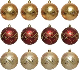 Kaemingk Weihnachtskugeln Kunststoff 8cm x 12 Stück Ornamente Christbaumkugeln Set Champagner Gold Bordeaux
