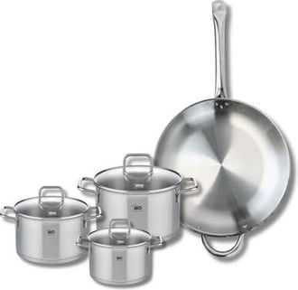 Fackelmann ELO 9500550 Kochgeschirr-Set, 4-teilig, 1 Bratpfanne 32 cm und 3 Kocht&ouml;pfe 14, 16 und 20 cm Elo Profi, Citrin, Edelstahl, Induktion