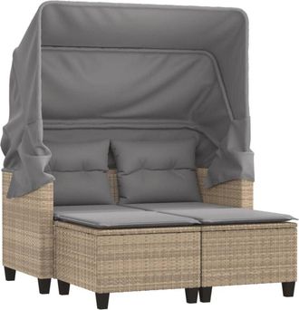 vidaXL vidaXL Gartensofa 2-Sitzer mit Dach und Hockern Beige Poly Rattan