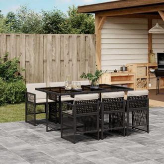 vidaXL Vidaxl - Ensemble &agrave; manger de jardin coussins 7pcs Noir R&eacute;sine tress&eacute;e