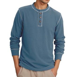 Generic T-shirt pour homme en tricot &agrave; manches longues, d&eacute;contract&eacute;, coupe ample, col rond, v&ecirc;tements dhiver confortables pour les excursions quotidiennes, bl