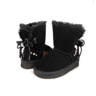 OOG Generation Kinder Boots aus Echt-Leder, Wildlederstiefel mit kuscheligem Kunstfell, Mädchen, Schlupfstiefel mit Schleife, Winter Schneeschuhe in Flamingo Rosa 24
