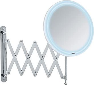 WENKO LED Teleskop-Wandspiegel Barona, Kosmetikspiegel mit LED-Beleuchtung, Schminkspiegel mit ausziehbarem Arm (55 cm), Schwenk- und h&ouml;henverstellbar, Touc