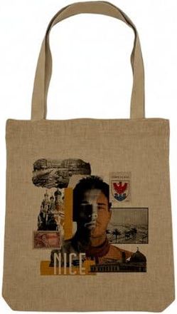 Fabulous Sac Shopping Tote Bag Aspect Lin - Nice Collage Ville France Sud Soleil - Sac de Courses Toile Epaisse 360g Beige Naturel Cabas Port&eacute; Epaule Solide Im