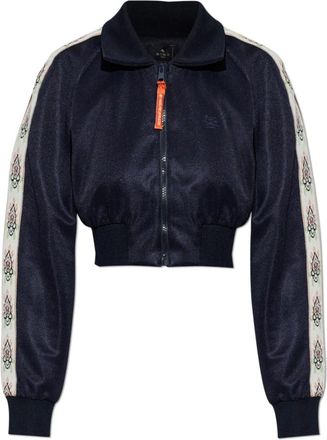Etro Femme, Sweatshirts et sweats &agrave; capuche, Bleu, Taille: 40 FR SweaT-shirt Court avec Logo Brod&eacute;