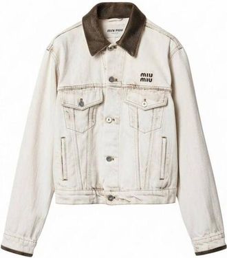 Miu Miu Damen Jeansjacke mit Lederbesatz
