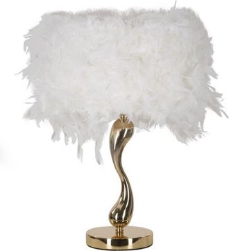 Paris Prix Lampe &agrave; Poser Imitation Plume Cart 47cm Or & Blanc