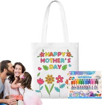 Generico Sacs en toile - Sac cadeau &agrave; colorier - Activit&eacute;s artistiques pour la f&ecirc;te des m&egrave;res avec marqueurs pour enfants de 3 ans et plus &agrave; l&eacute;cole, &agrave; la maiso